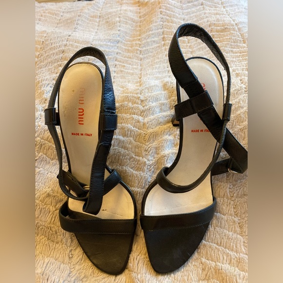 Miu Miu | Shoes | Miu Miu 36 Leather Sandal Heel Black | Poshmark